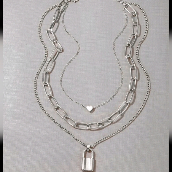 Jewelry | Nwt Lock Chain Triple Stranded Necklace | Poshmark